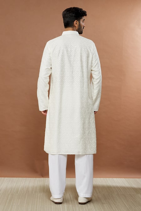Buy White Cotton Sequins Utsav Embroidered Kurta Set For Men by Aham-Vayam Online at Aza ...