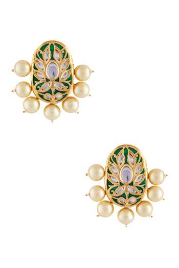 Buy Gold Plated Pearls, Metallic Thread Meena Work Circular Earrings by ...