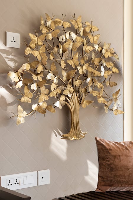 H2H Gold Brass Tree Of Flutters Wall Decor