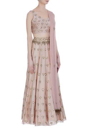 Buy Pink Chanderi Embroidered Sequin And Zardozi Work V Neck & Hand ...