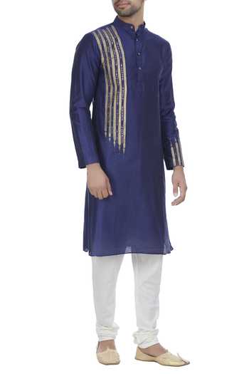 Buy DiyaRajvvir Blue Minara Gold Print Kurta Online | Aza Fashions