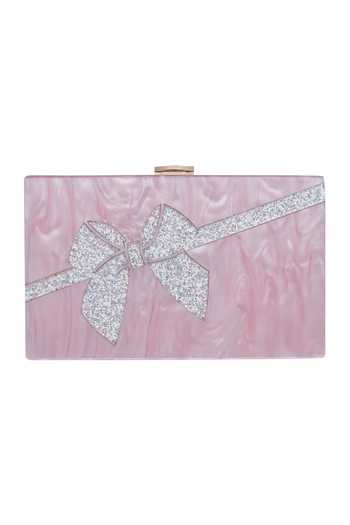 Buy Pink Glitter Confetti Bow Embellished Box Clutch by House of Bio ...