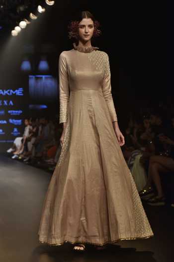 Buy Beige Tissue Embroidered Beads Mandarin Pearl And Zari Flared Gown ...