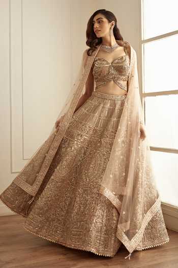 Buy Pink Organza, Net Sequins, Cut Work, Jia Floral Embroidered Bridal ...