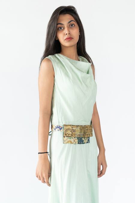 Buy Green Raw Silk Floral, Sequins, Beads Cowl Ombre Effect Jumpsuit ...