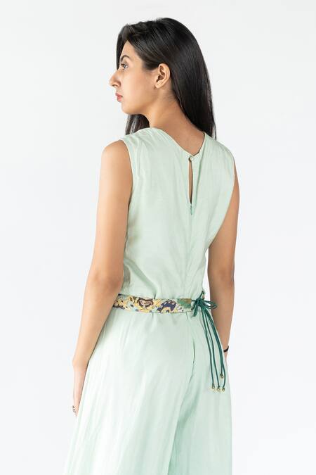 Buy Green Raw Silk Floral, Sequins, Beads Cowl Ombre Effect Jumpsuit ...