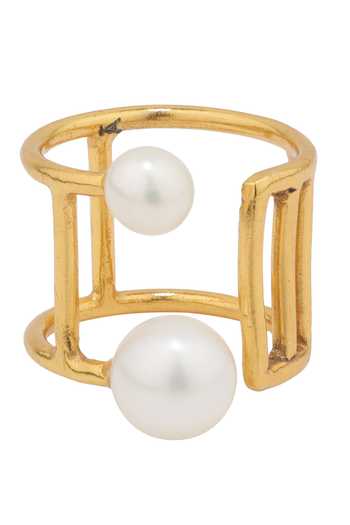 Buy Gold Plated Pearl Natural Ladder Embellished Ring by Anaash Online ...