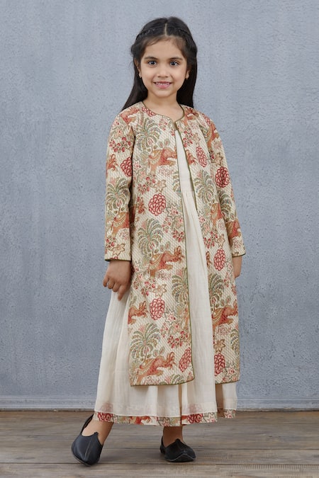 Buy White Chanderi Embroidery Airawata Dhuni Chogha And Dress Set For ...