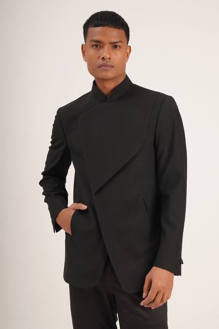 Buy Black Terrywool Overlap Jacket For Men by Dhruv Vaish Online at Aza ...
