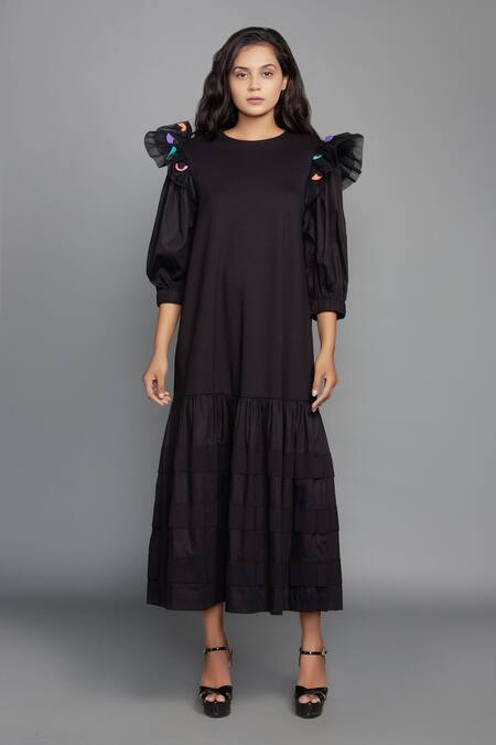 Buy Black Tiered Maxi Dress For Women by Deepika Arora Online at Aza ...