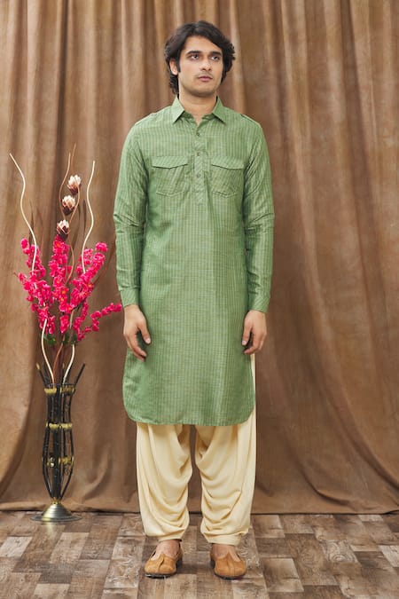 Buy Green Handloom , Pathani Kurta And Salwar Set For Boys by Soniya G ...