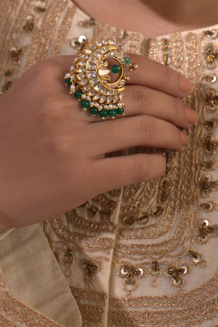 Buy Gold Plated Vellore Polki Crescent Moon Ring by Kaari Online at Aza ...