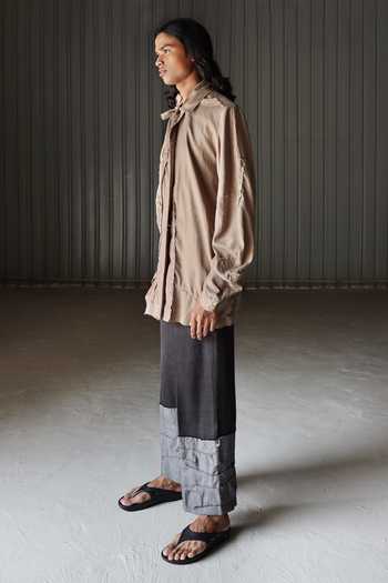 Buy Beige Sandwashed Silk Upcycled Shirt For Men by Leh Studios Online ...