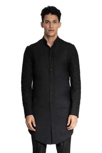 Buy Black Suiting Y Flat Highlighted Deconstructed Set For Men by Kunal ...
