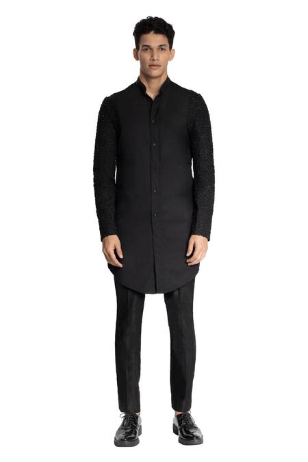 Buy Black Suiting Y Flat Highlighted Deconstructed Set For Men by Kunal ...