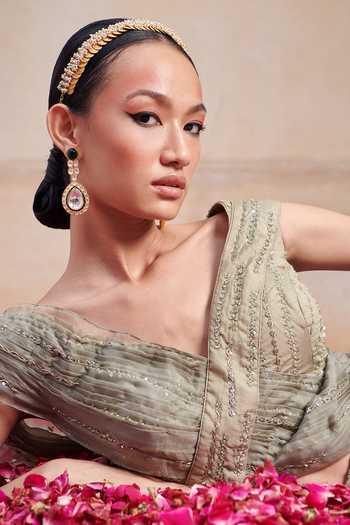 Buy Green Blouse Raw Silk, Lehenga Embroidered Draped And Layered ...