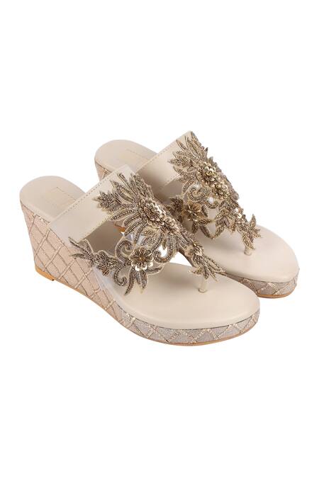 Buy Beige Embroidered Wedges by Veruschka by Payal Kothari Online at ...