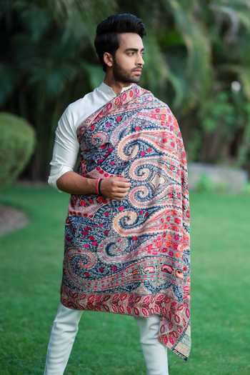 Buy Multi Color Kalamkari Work Pashmina Dushala For Men by Taroob ...