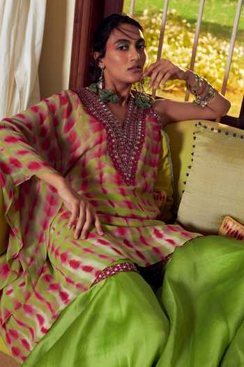 Buy Green Shibori Print Kaftan And Sharara Set For Women by Reeti ...