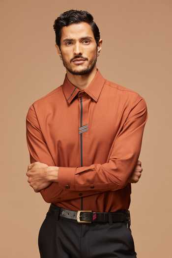 Buy Orange Rayon, Terylene Slim Fit Shirt For Men by S&N by Shantnu ...