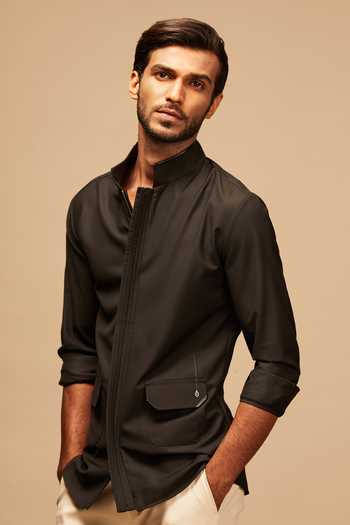 Buy Black Lycra, Viscose, Terylene Slim Fit Shirt For Men by S&N by ...