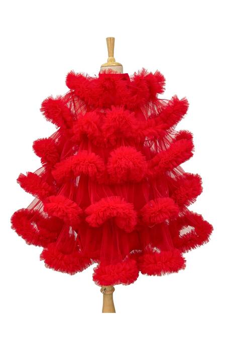 Buy Red Tulle Abby Ruffled Dress For Girls by Jasmine And Alaia Online ...