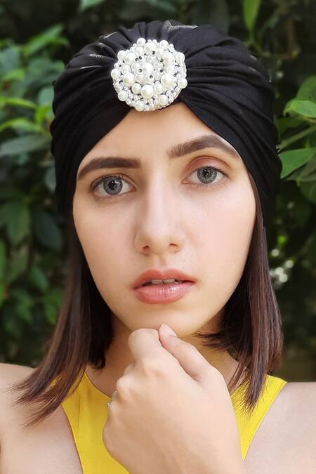 Buy Black Embellished Brooch Turban by Hair Drama Co Online at Aza ...