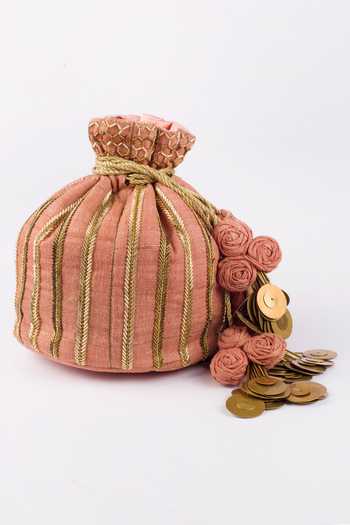 Buy Pink Embroidered Handloom Silk Potli Bag by Vareli Bafna Online at ...