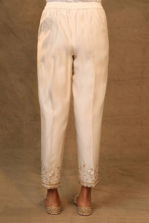 Buy Anantaa by Roohi White Silk Chanderi Embroidered Pant Online | Aza ...