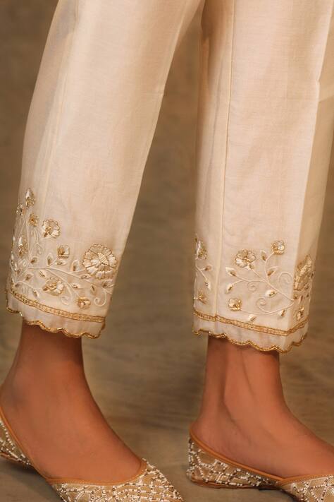 Buy Anantaa by Roohi White Silk Chanderi Embroidered Pant Online | Aza ...