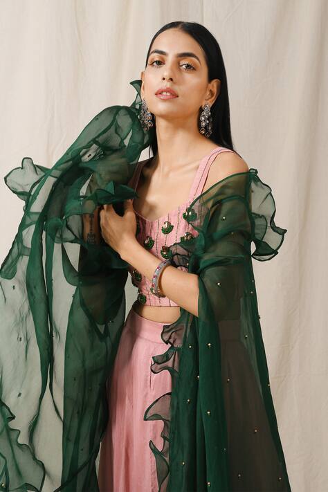 Buy Label Nitika Green Bamber Silk Embroidered Cape And Palazzo Set ...