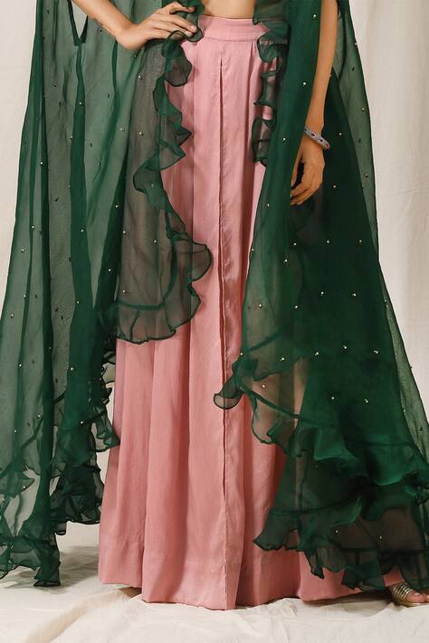 Buy Label Nitika Green Bamber Silk Embroidered Cape And Palazzo Set ...
