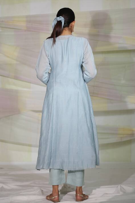 Buy Deepthee Blue Chanderi Hand Embroidered Angarkha Set Online | Aza ...