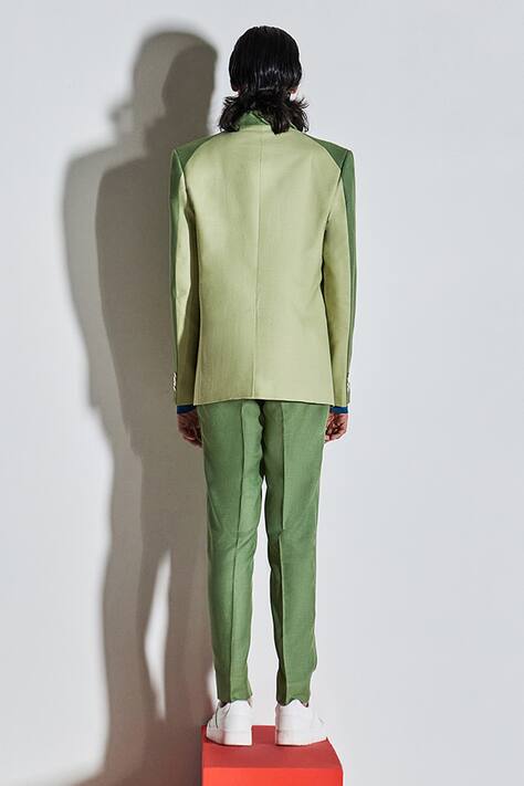 Buy Line out line Green Cotton Poly Blend Color Block Blazer Online ...
