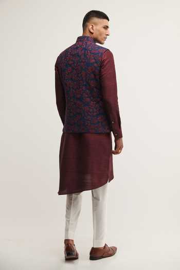 Buy Dhruv Vaish Blue Silk Embroidered Jawahar Jacket Online | Aza Fashions