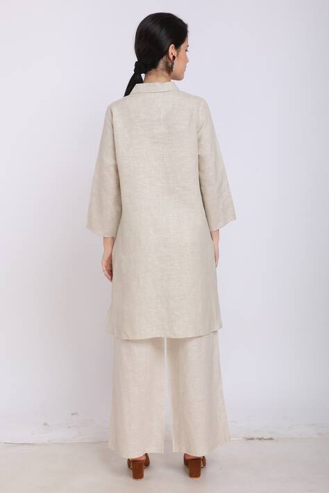 Buy Linen Bloom Beige Linen Embroidered Tunic Online | Aza Fashions
