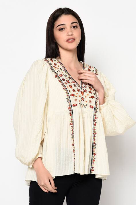 Buy Nika by Nikasha Embroidered Cotton Top Online | Aza Fashions