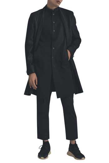 Buy Antar Agni Black Long Jacket With Side Slit Online | Aza Fashions