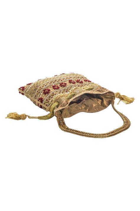 Buy Aloha by P&S Floral Embroidered Potli Bag Online | Aza Fashions