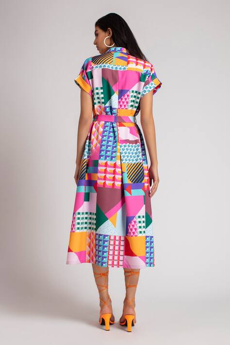 Buy Pankaj And Nidhi Multi Color Heavy Crepe Graphic Print Shirt Dress
