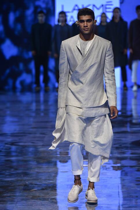 Buy Overlap Jacket with Kurta by Antar Agni- Men at Aza Fashions