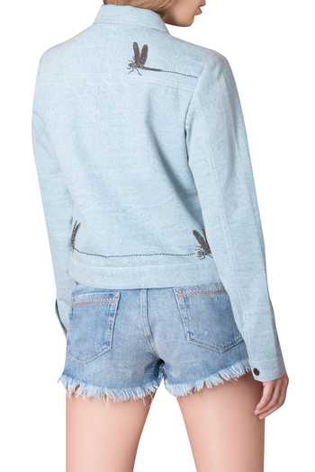 Buy Shahin Mannan Blue Dragonfly Embroidered Denim Jacket Online | Aza ...