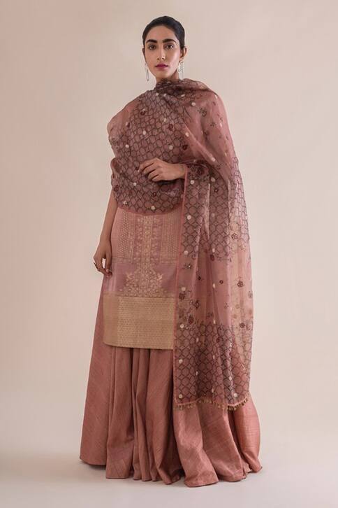 Buy Ekaya Pink Handwoven Silk Gharara Set Online | Aza Fashions
