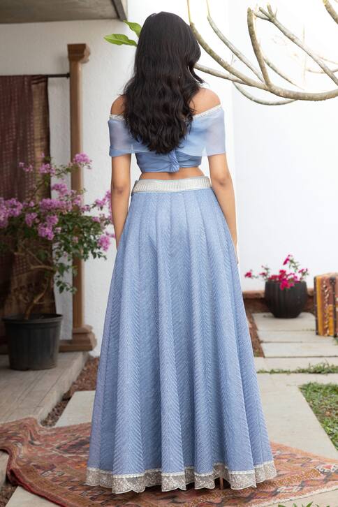 Buy Jade by Monica and Karishma Blue Tulle Off Shoulder Choli And ...