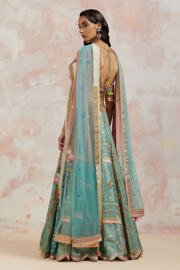 Buy AUM by Asit and Ashima Blue Silk Floral Pattern Lehenga Set Online ...