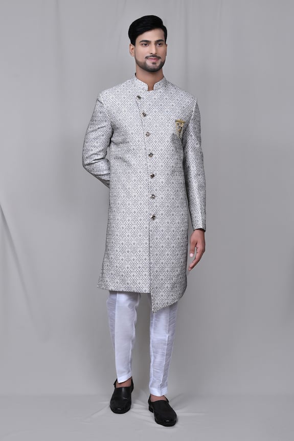 Buy Samyukta Singhania Grey Art Silk Jacquard Floral Geometric Pattern ...