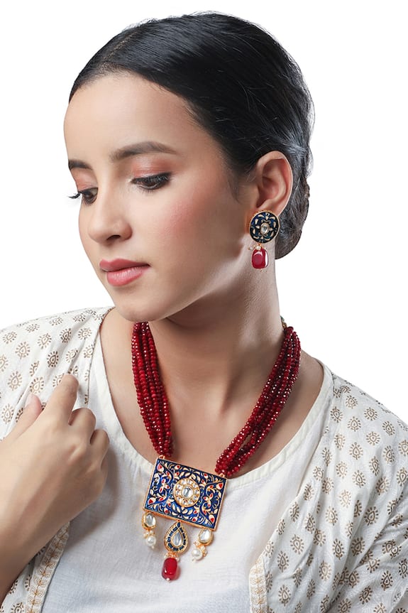 Buy Hrisha Jewels Meenakari Work Necklace Jewellery Set Online | Aza ...