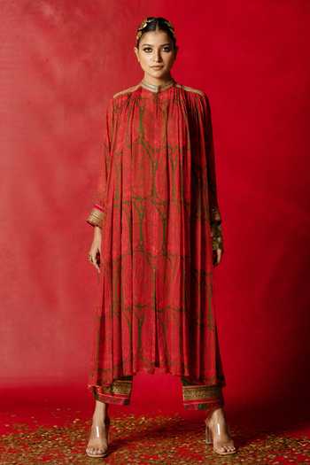 Buy Pooja-Keyur Pink Chiffon Paisley Print Kurta And Pant Set Online ...