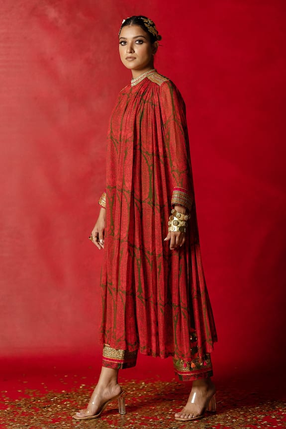 Buy Pooja-Keyur Pink Chiffon Paisley Print Kurta And Pant Set Online ...