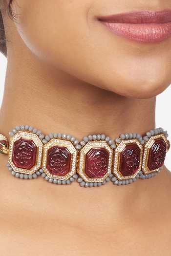 Buy Joules by Radhika Carved Hydro Stone Embellished Choker Necklace ...